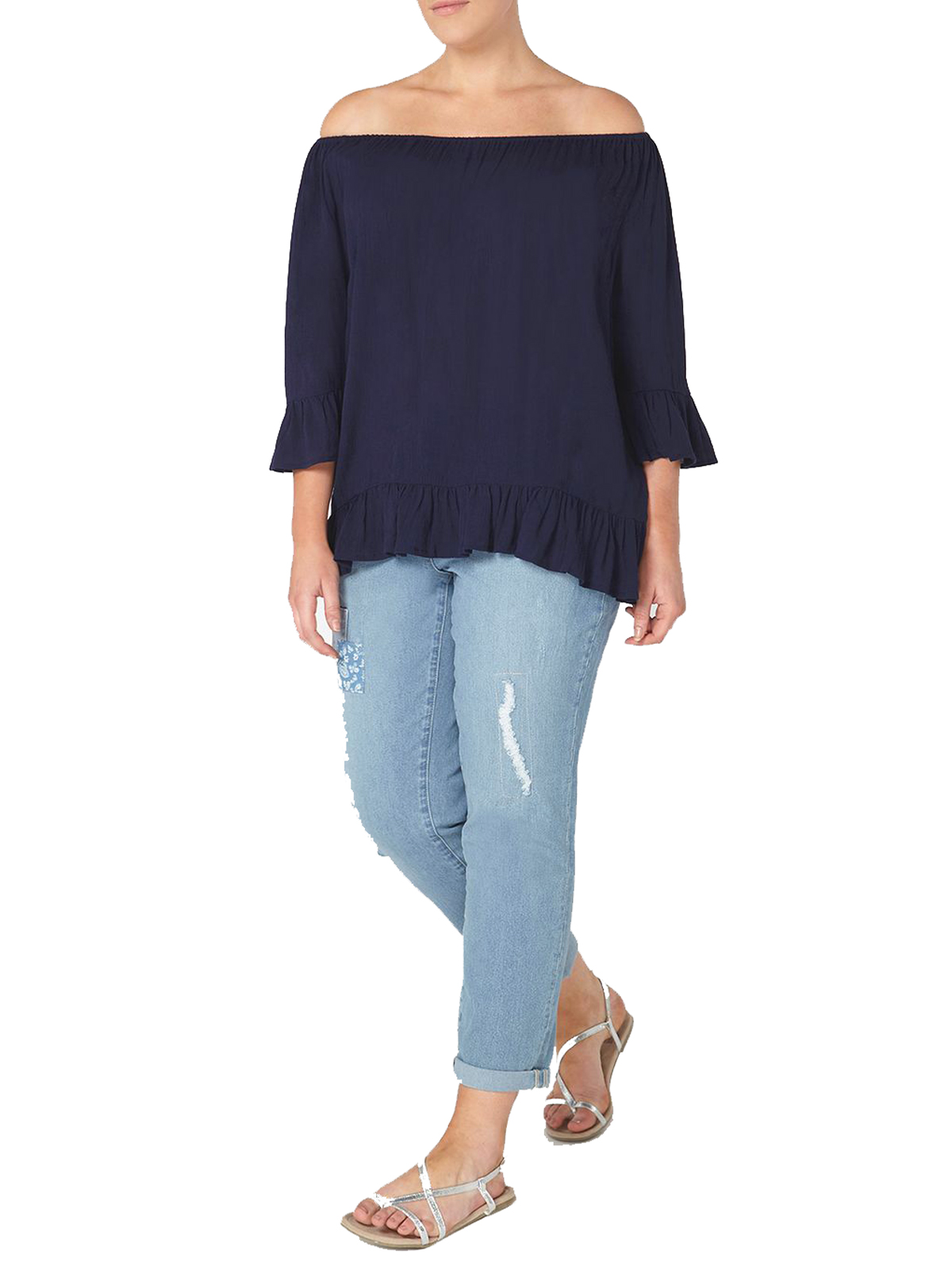 NAVY Frill Sleeve Gypsy Top - Plus Size 20 to 30