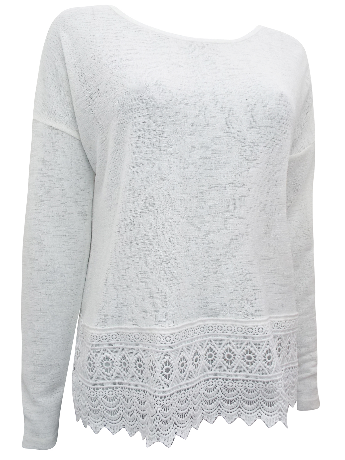 First Avenue White Crochet Lace Long Sleeve Top Size 10 To 20