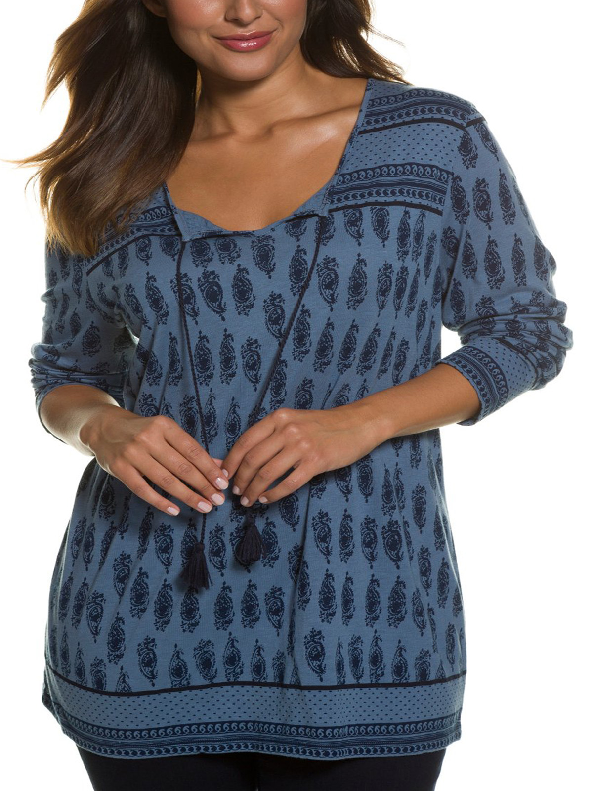 Ulla Popken PLUS - - Ulla Popk3n BLUE Tonal Border Paisley Print Tunic ...