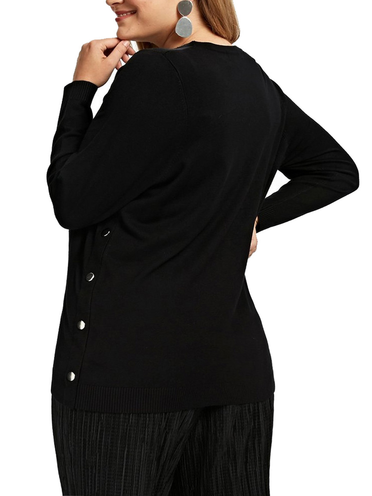 BLACK Long Sleeve Popper Side Jumper - Plus Size 14 to 30/32