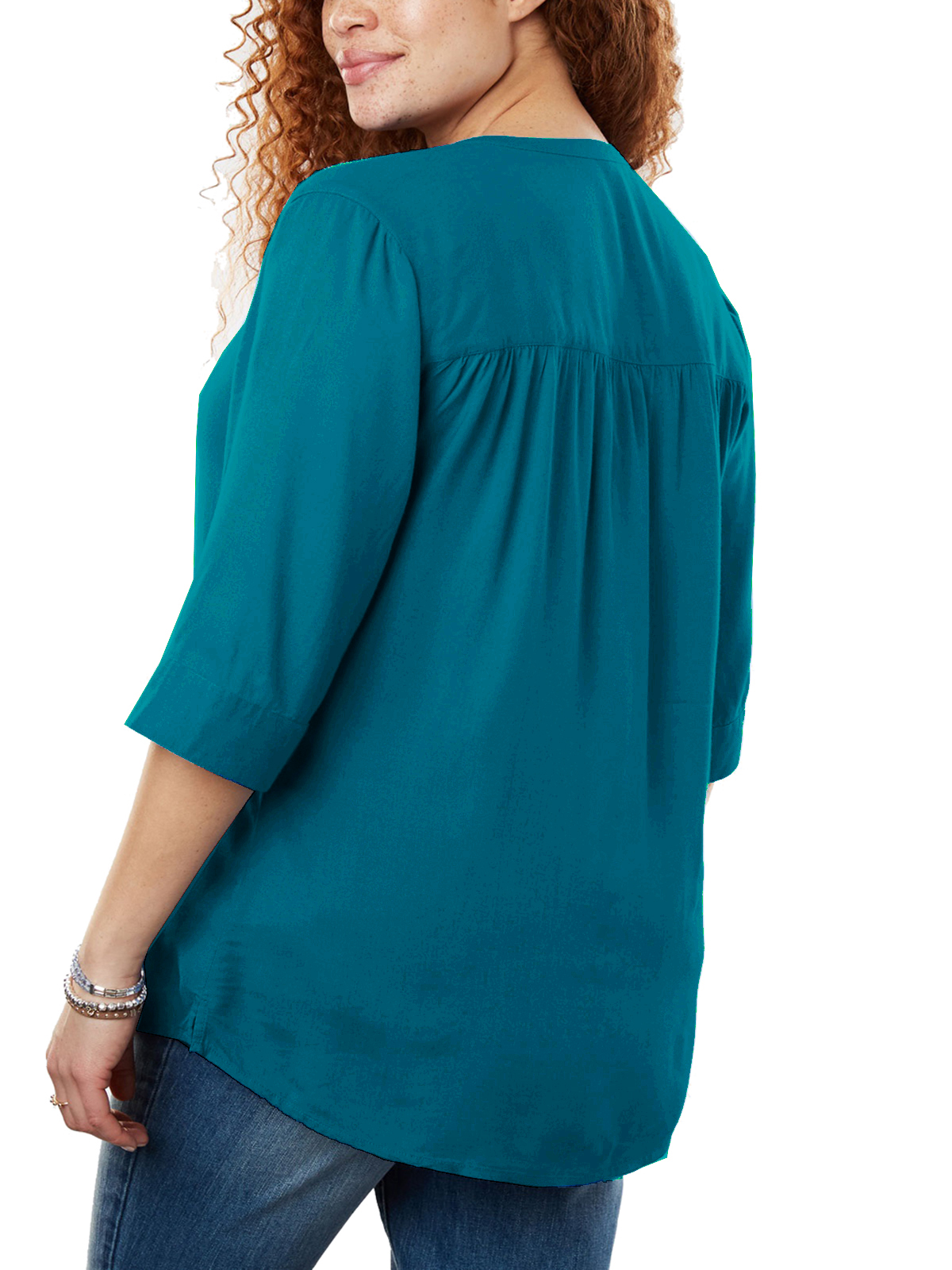 Woman Within - - Woman Within BLUE-TEAL Button Down Mandarin Tunic ...