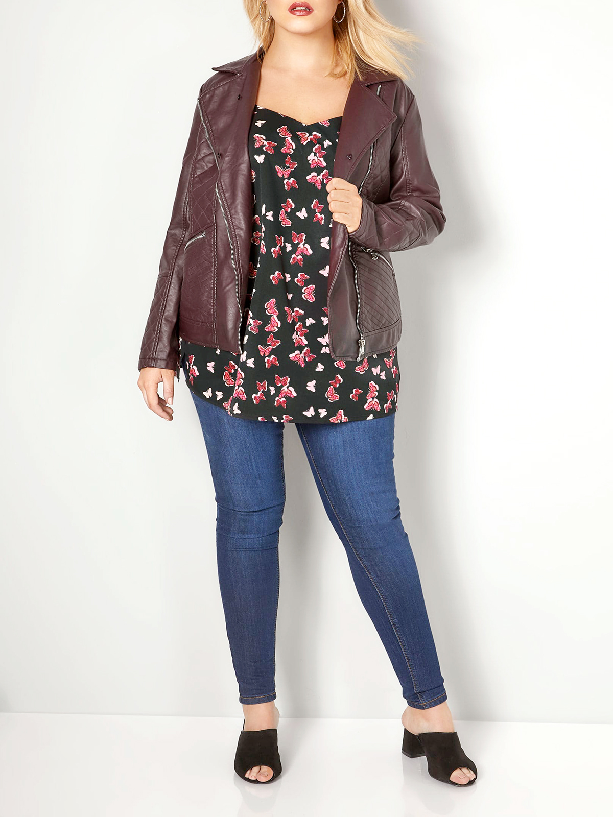 Curve Yours Black Butterfly Print Woven Cami Top Plus Size 16 To
