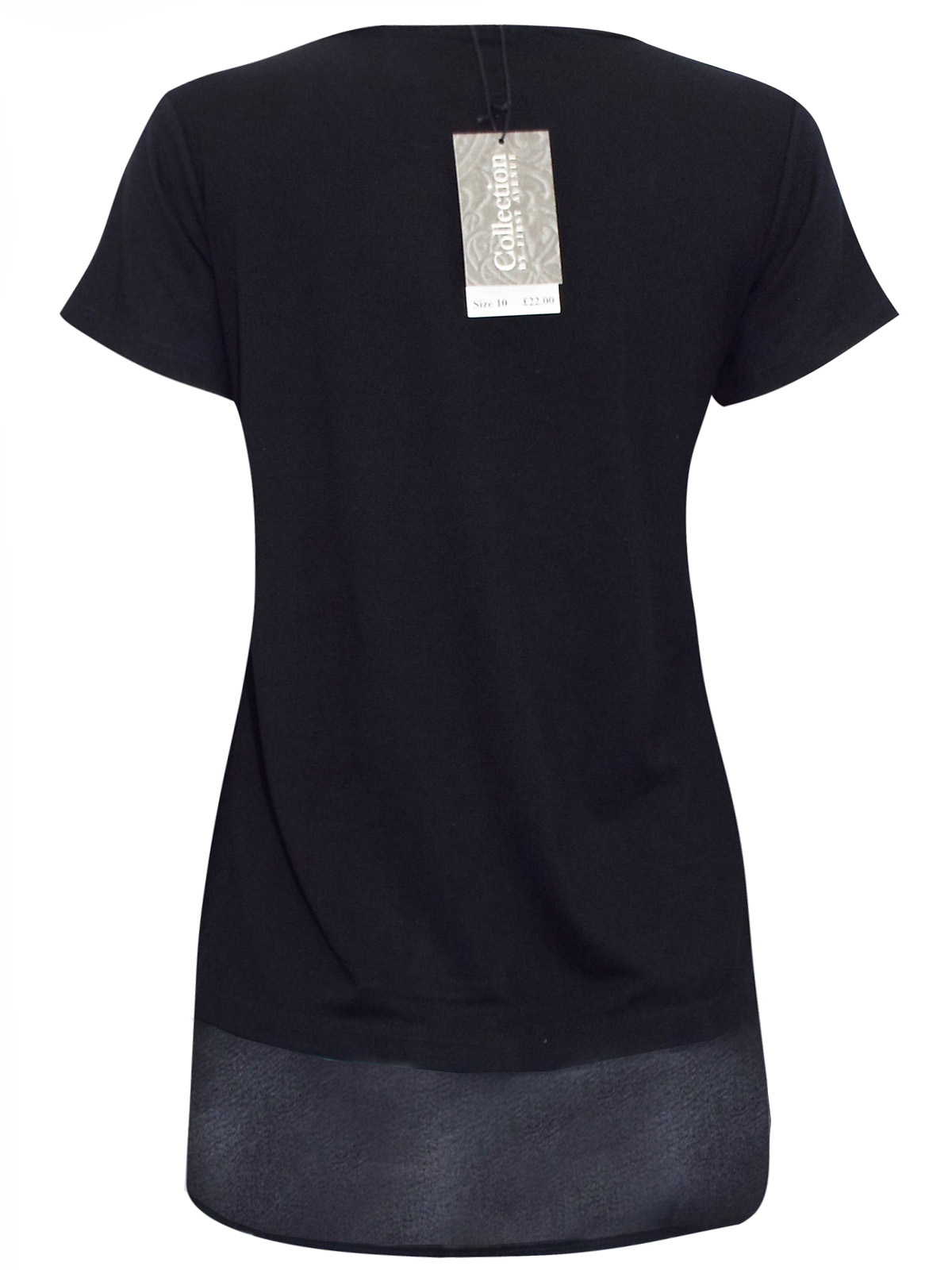 First Avenue BLACK Short Sleeve Mesh Panel Top - Size 10 to 20