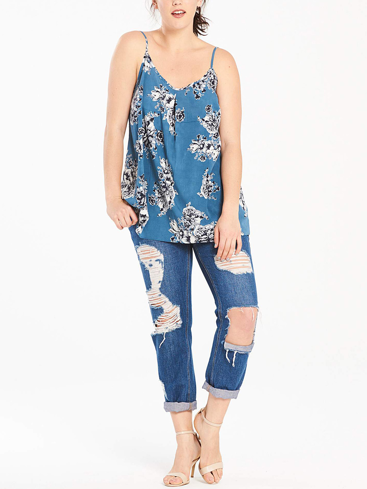 Capsule Capsule Blue Floral Print Strappy Cami Top Plus Size 16 To 28