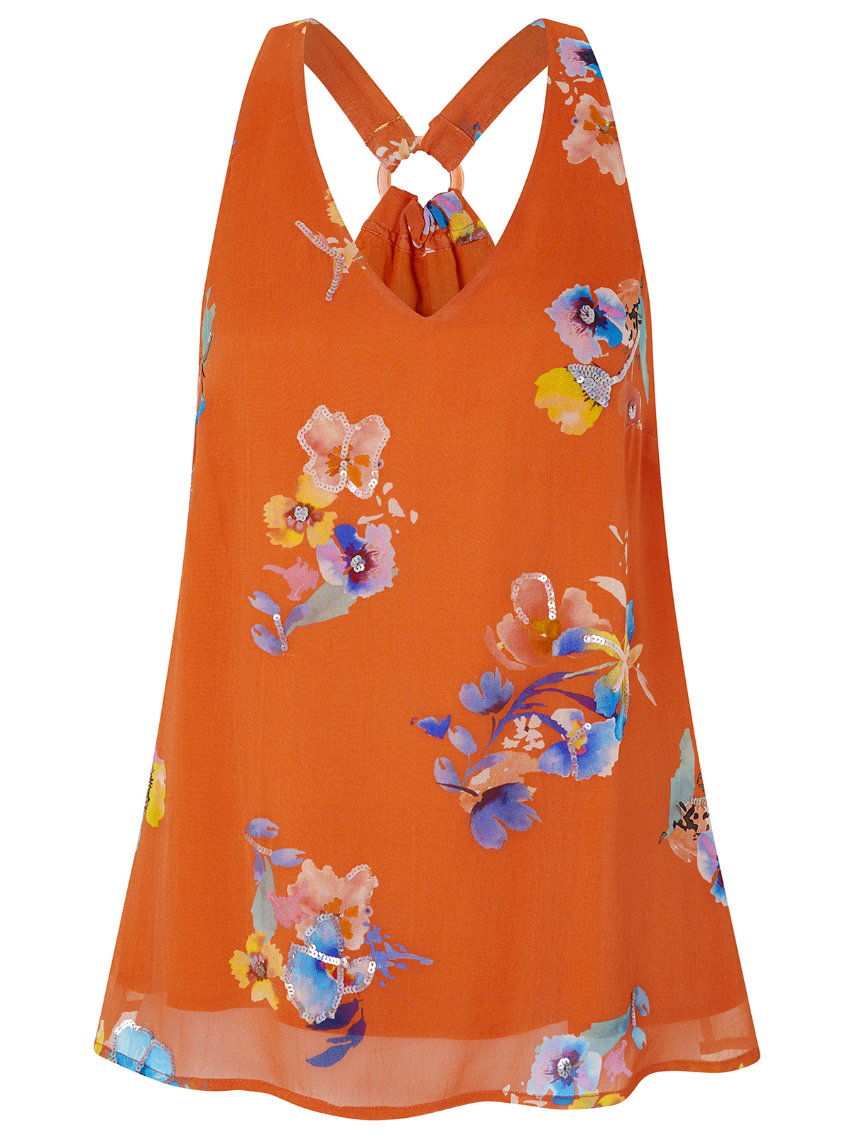 M0NSOON ORANGE Wendy Floral Print O-Ring Top - Size 8 to 22
