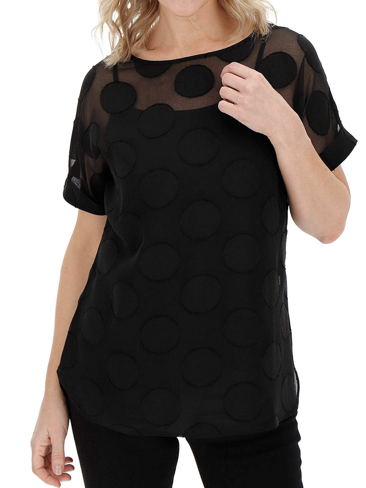Capsule - - Capsule BLACK Spotted Sheer Boxy Top - Plus Size 16 to 24