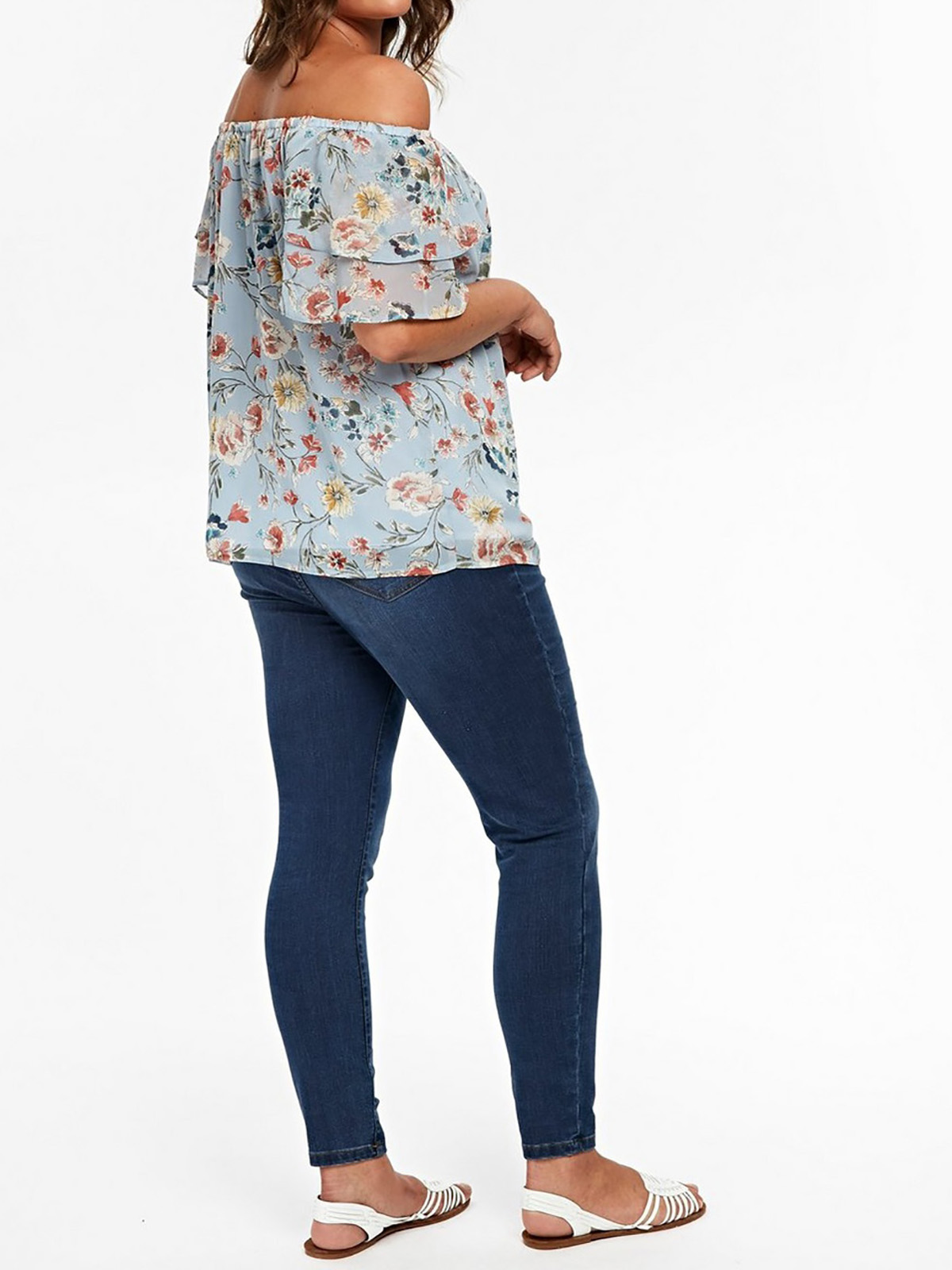 3vans Light Blue Floral Print Off Shoulder Top Plus Size 18 To 28