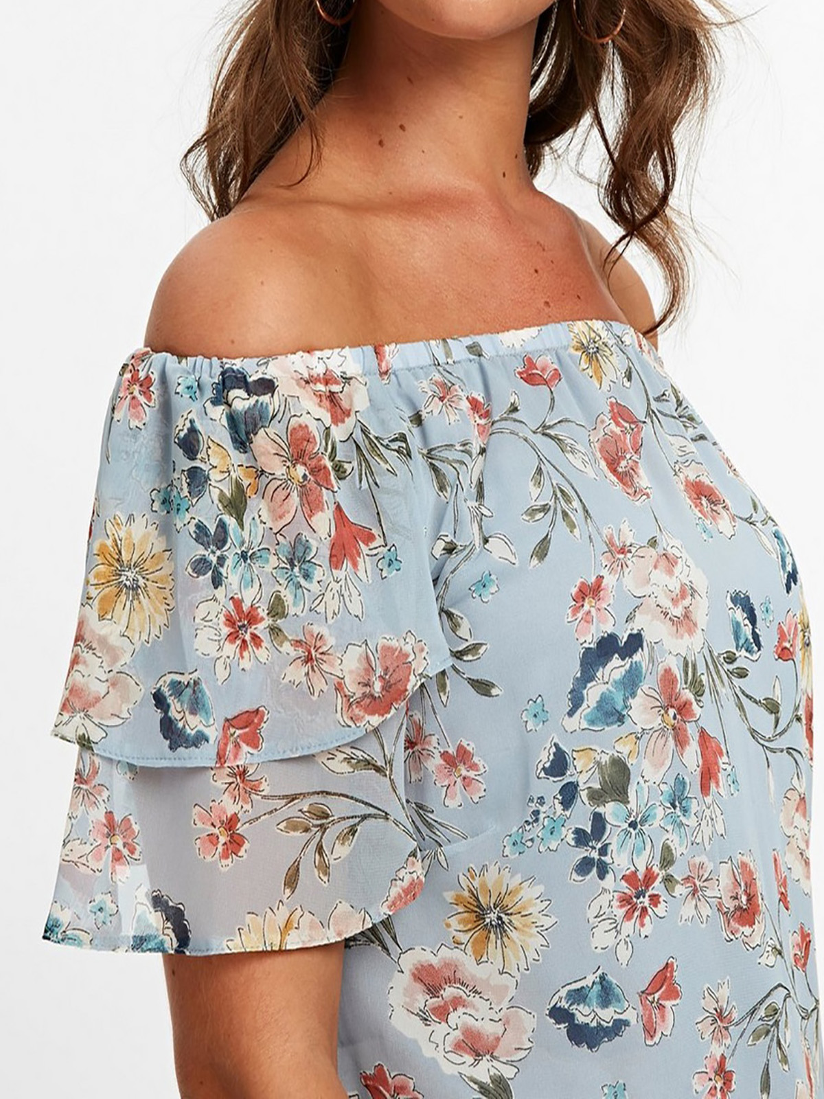 3vans Light Blue Floral Print Off Shoulder Top Plus Size 18 To 28