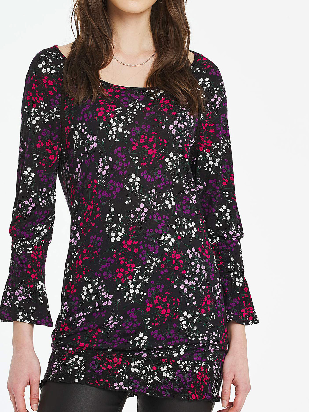 Capsule - - Capsule BLACK Ditsy Floral 3/4 Sleeve Gypsy Top - Plus Size ...
