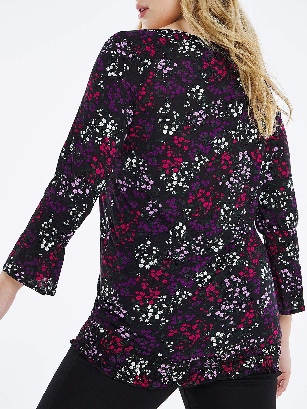 Capsule - - Capsule BLACK Ditsy Floral 3/4 Sleeve Gypsy Top - Plus Size ...