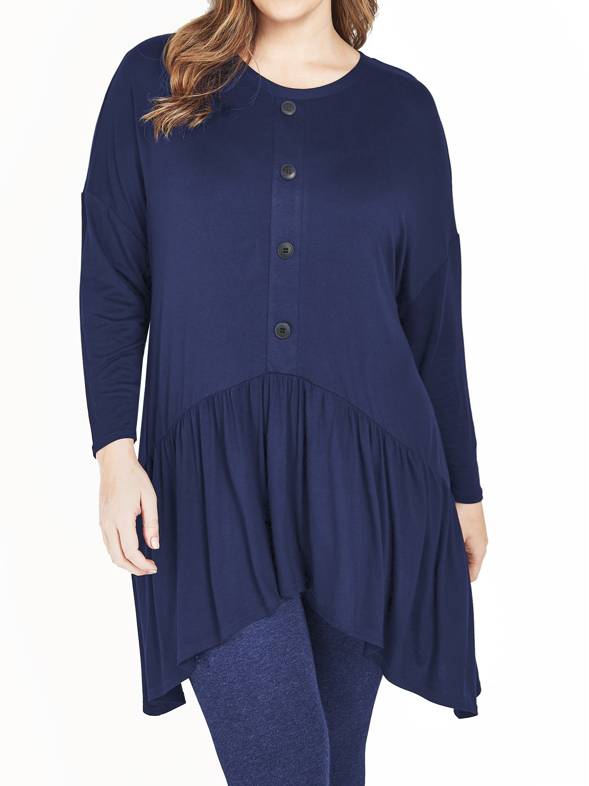 NAVY Shirred Drop Sides Button Tunic - Plus Size 16 to 30/32