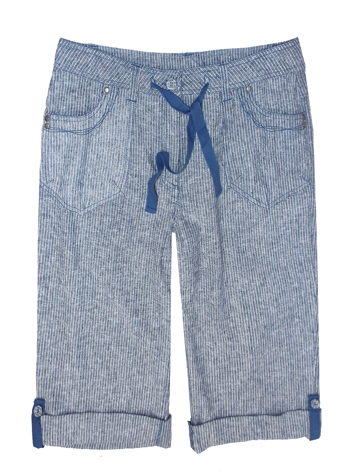 BHS - - BH5 NAVY Linen Blend Striped Shorts - Size 14 to 16