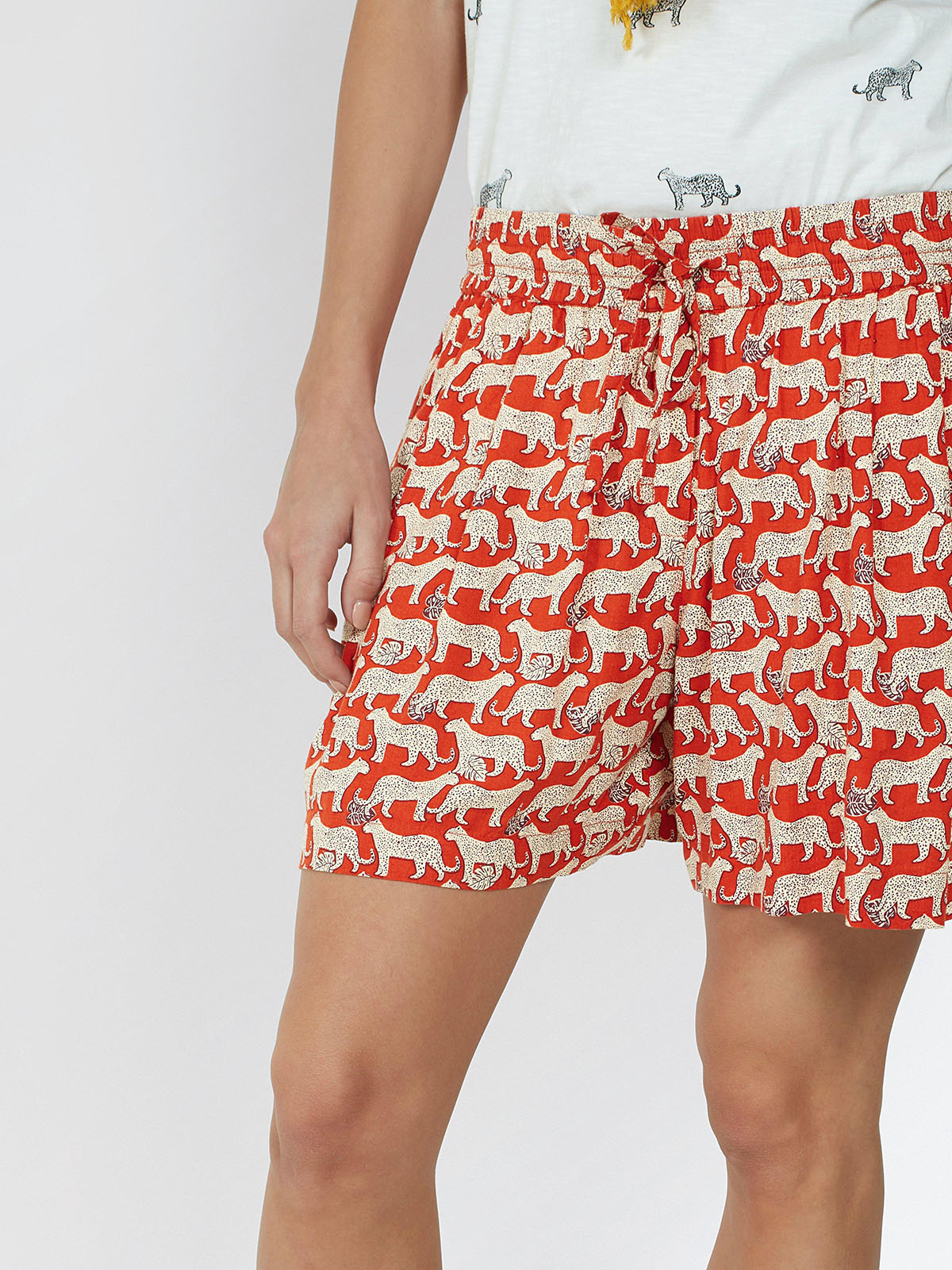 FAT FACE - - ORANGE Leopard Print Flippy Shorts - Size 10 to 12